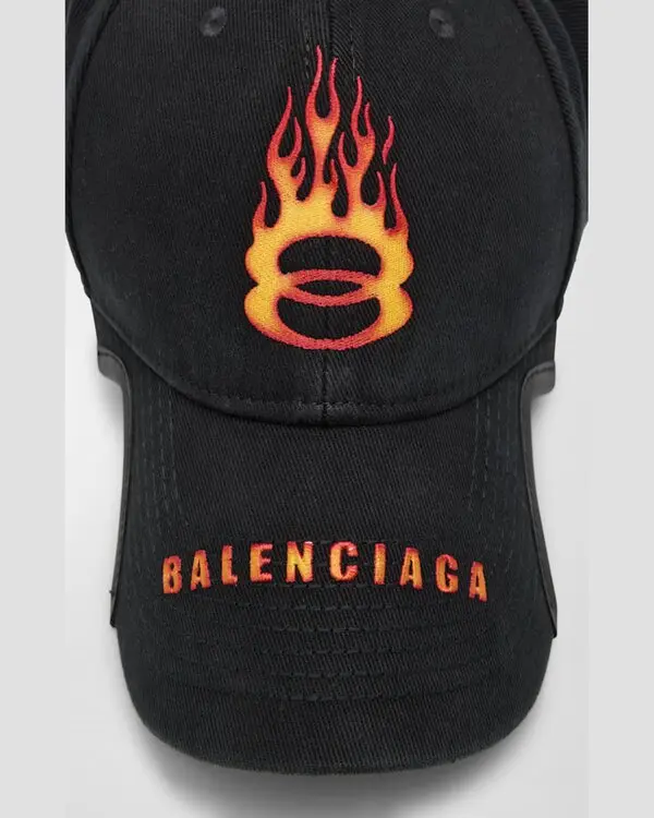 Balenciaga Flame Logo Baseball Cap In 1076 Black/Orange - 42% Off